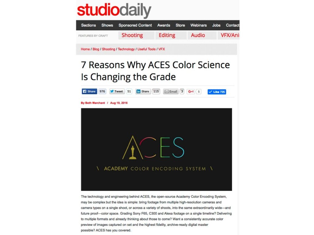 Studio Daily: 7 Reasons Why ACES Color Science Is Changing the Grade ...